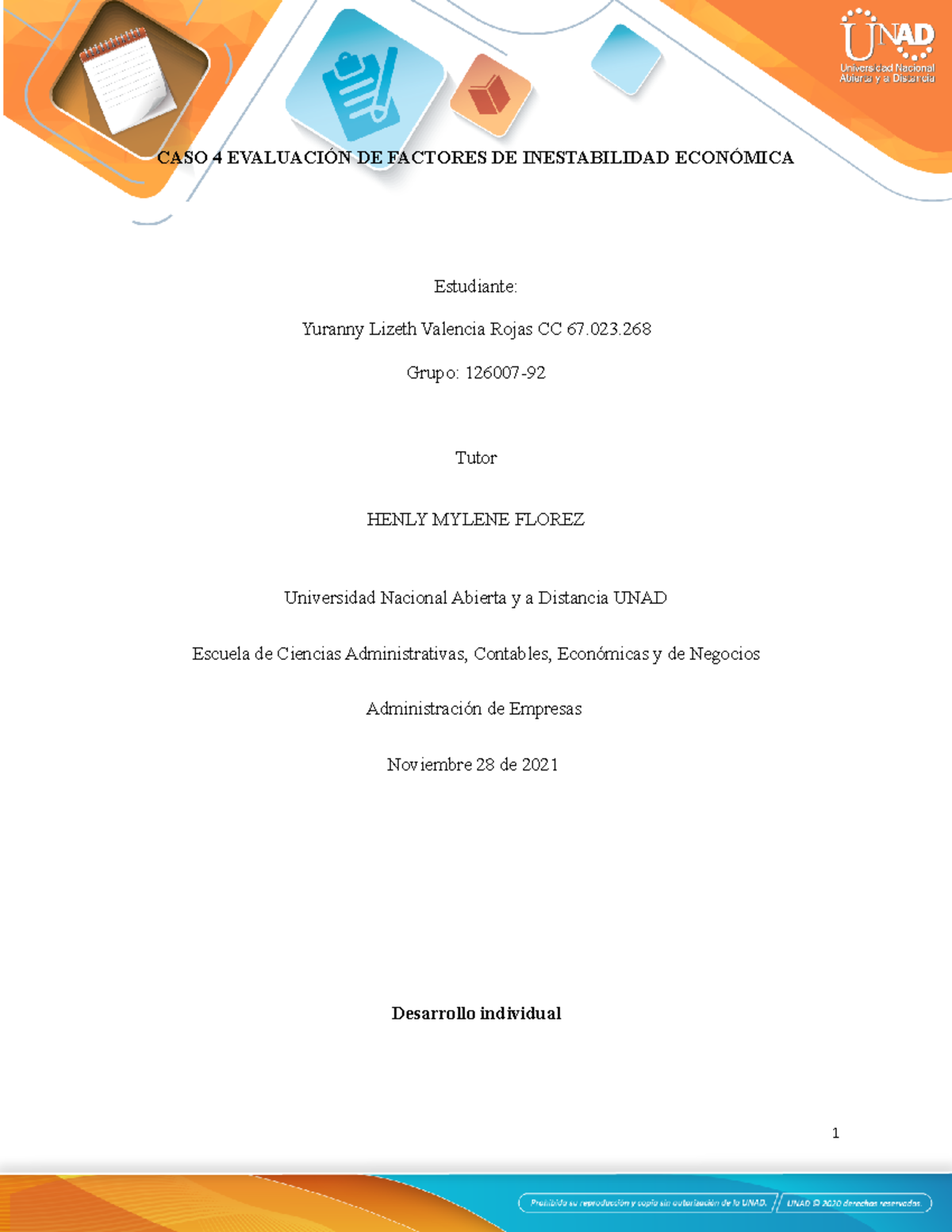 Caso 4 Individual yuranny valencia - CASO 4 EVALUACIÓN DE FACTORES DE ...