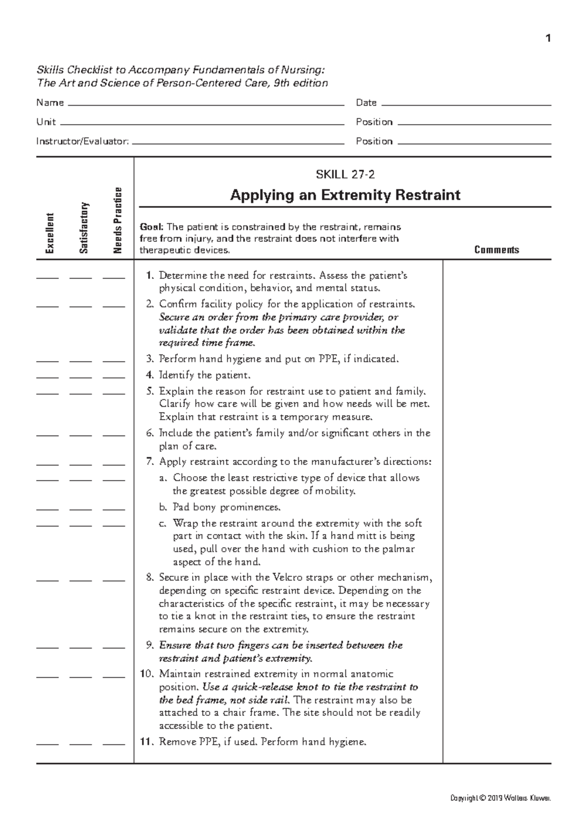 Ch 27 Restraints(1) - This is a checklist for performing the procedure ...
