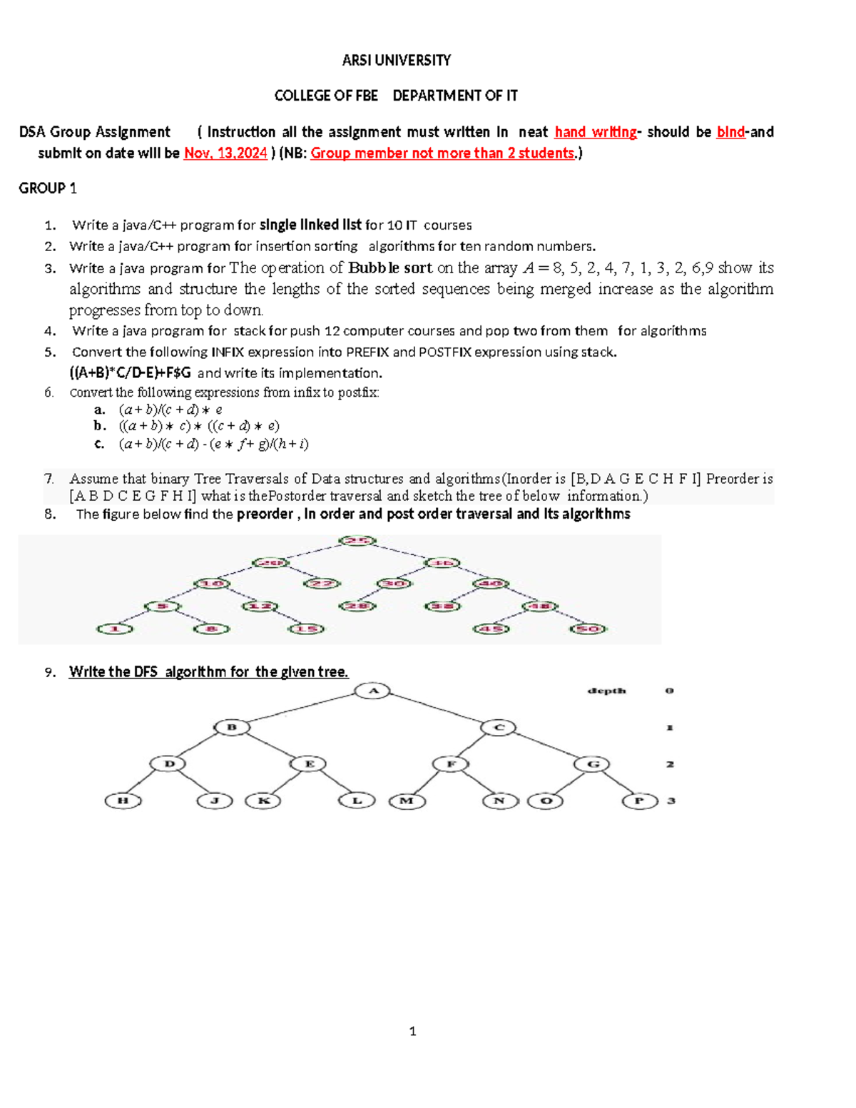 11 DSA CS Group Asssign t I 20Per t - ARSI UNIVERSITY COLLEGE OF FBE ...