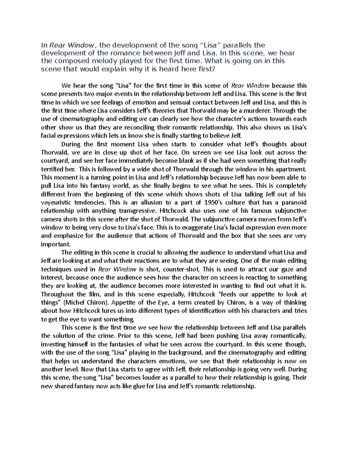 Rear Window Response - In Rear Window , the development of the song ...