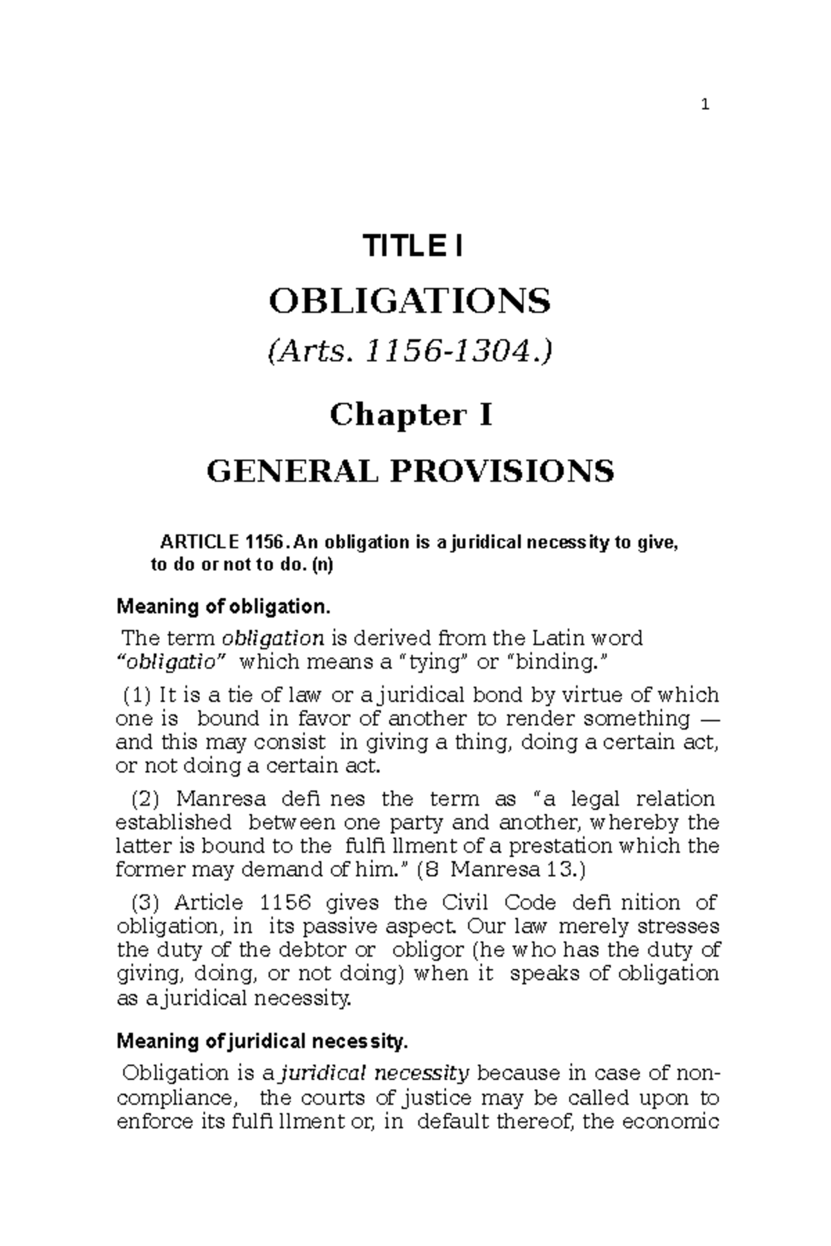 Obligations and Contracts by Hector de Leon Book - 1 TITLE I ...