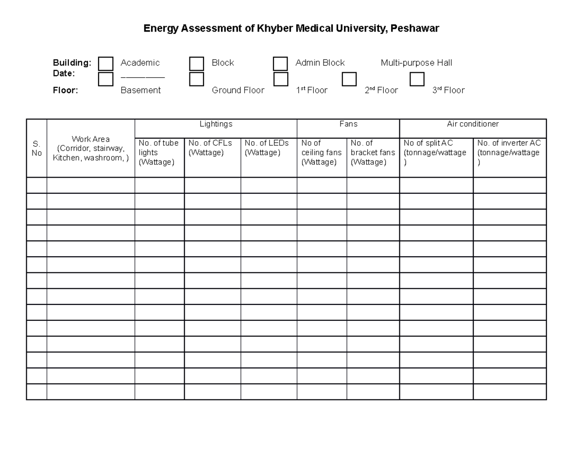 Data Collection Forms for an Energy Audit ...