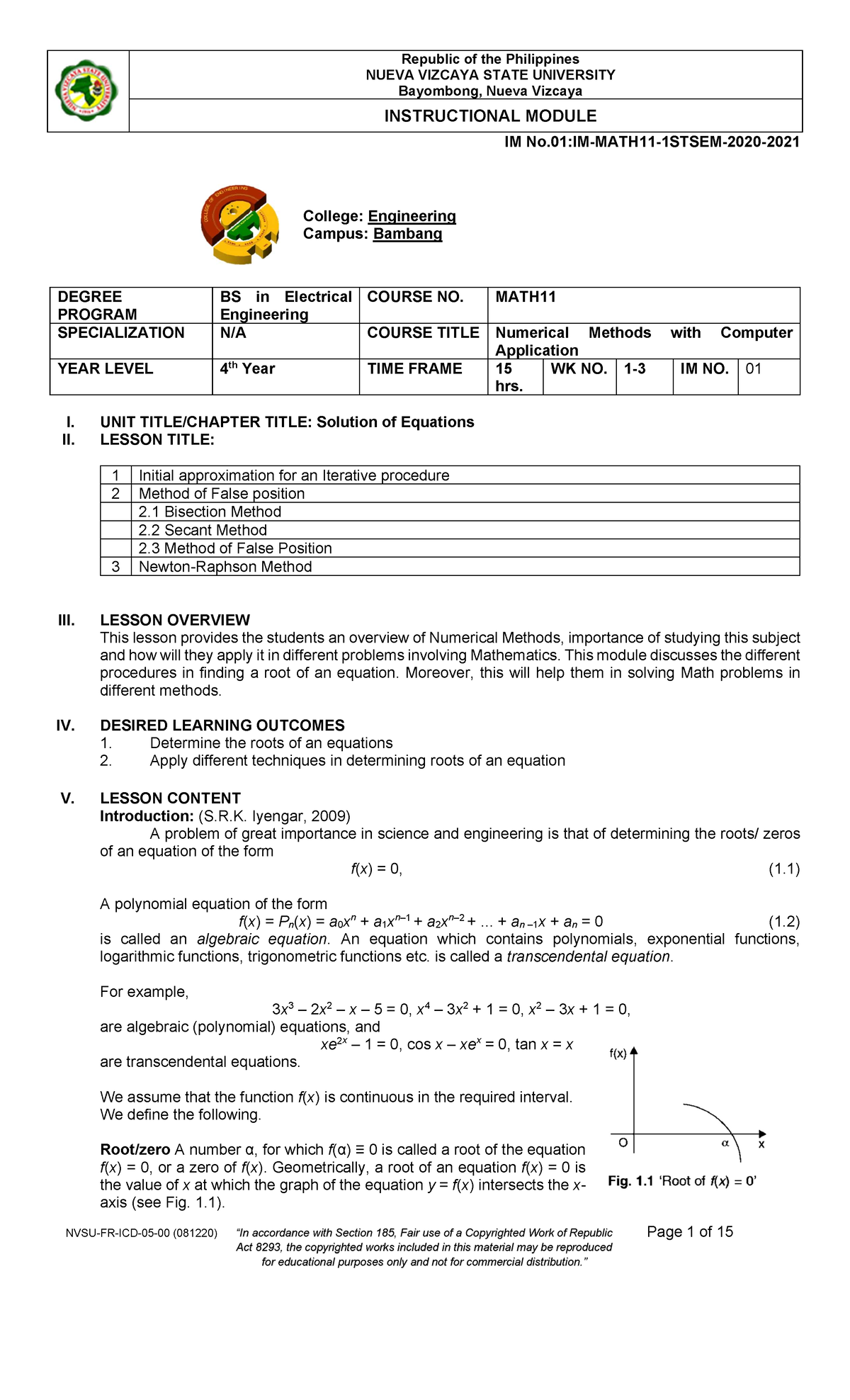 Numerical Methods and Analysis Module no. 1 - NUEVA VIZCAYA STATE ...