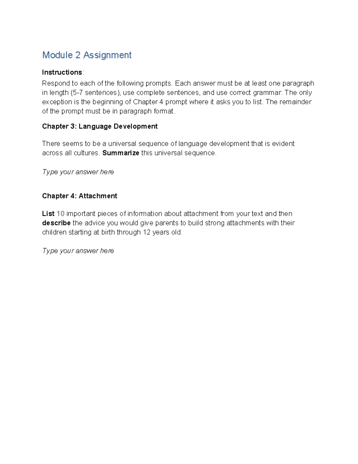 Module 2 Assignment Module 1 Module 2 Assignment Instructions Respond To Each Of The