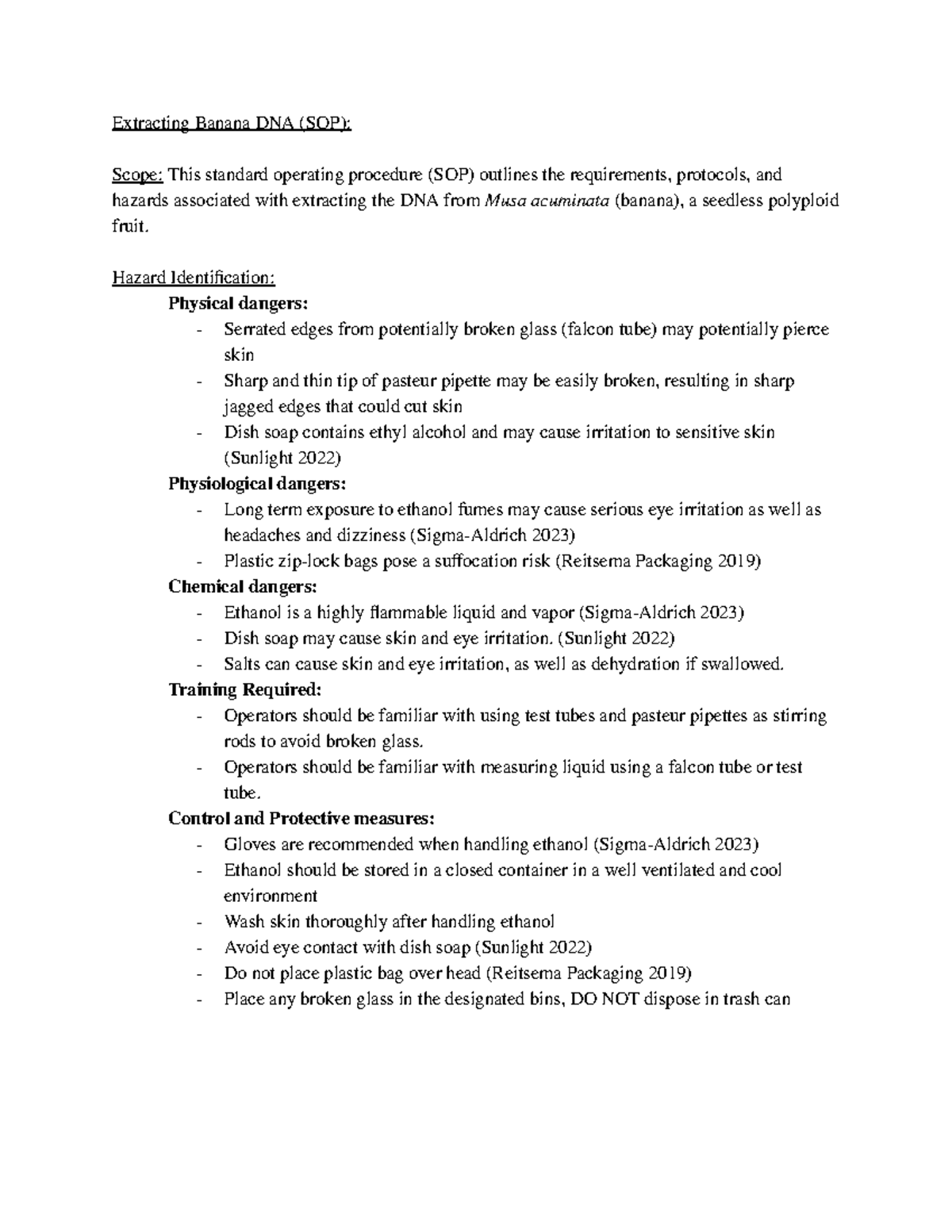 BIOL 107 LAB#7 - Extracting Banana DNA (SOP): Scope: This standard ...