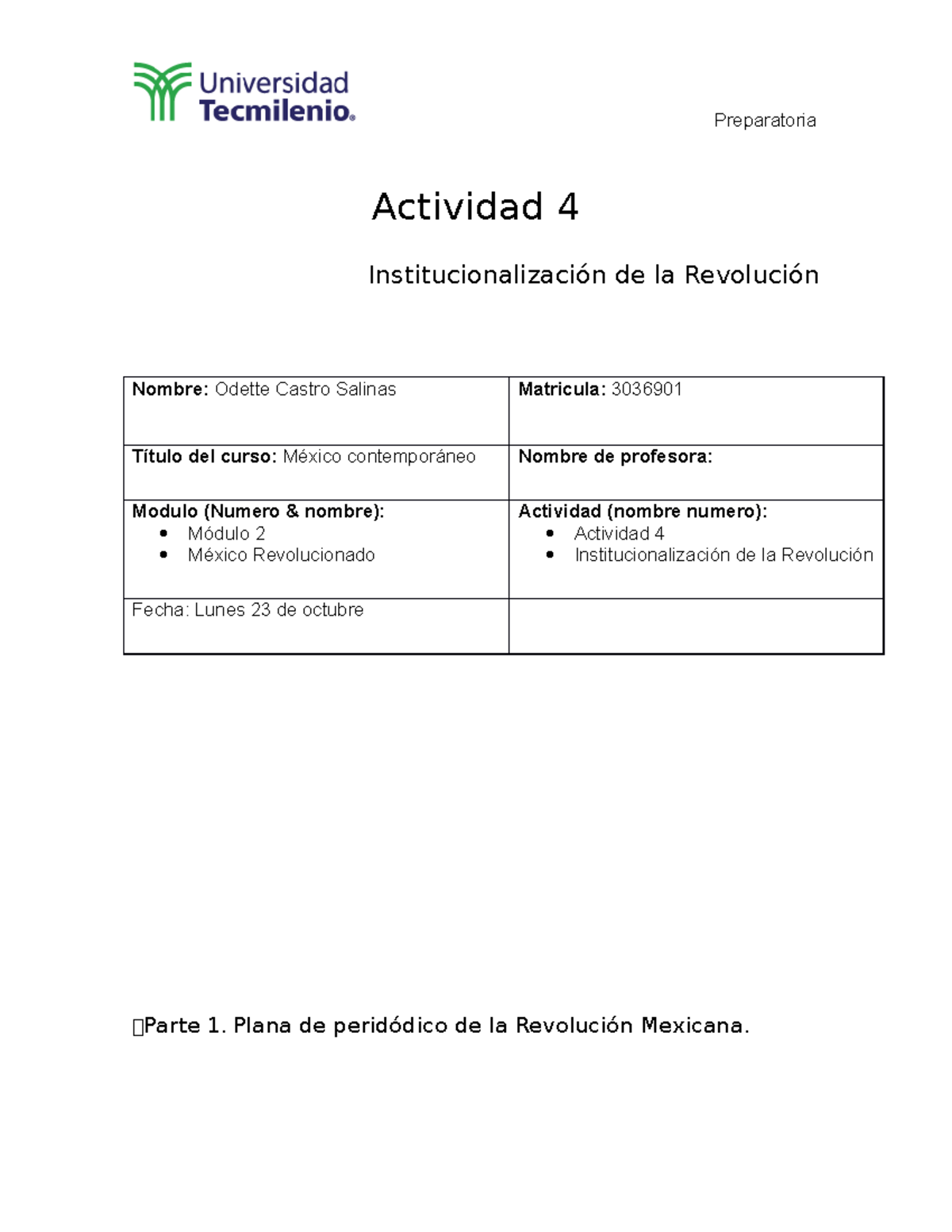 Actividad 4 - Actividad 4 Institucionalización de la Revolución Nombre ...