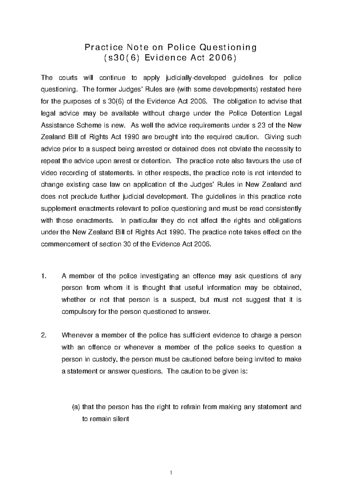 Practice Notes on Police Questioning - 1 Practice Note on Police ...