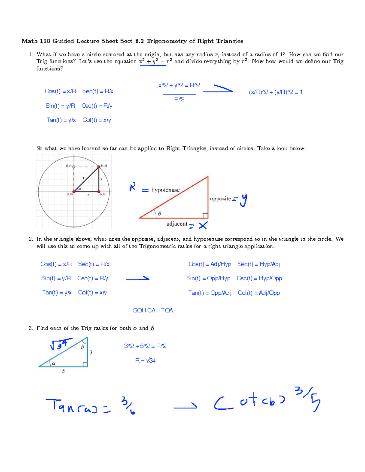 Math 110 (6.2 Guided) - math - Math 110 Guided Lecture Sheet Sect 6 ...