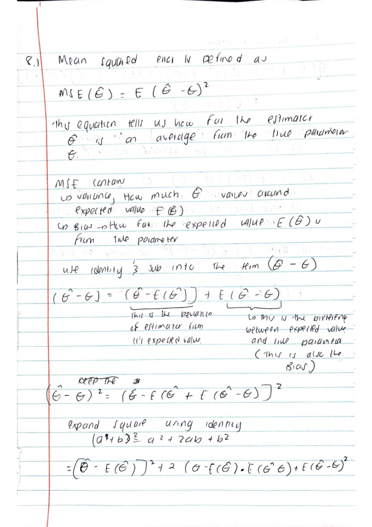 Chapter 8 tut questions - 8 Mean squared encl IV Define as MSE(E) El ...