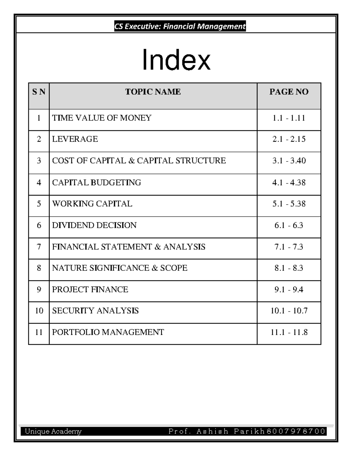 FM-Notes - Notes related to topic - CS Executive: Financial Management ...