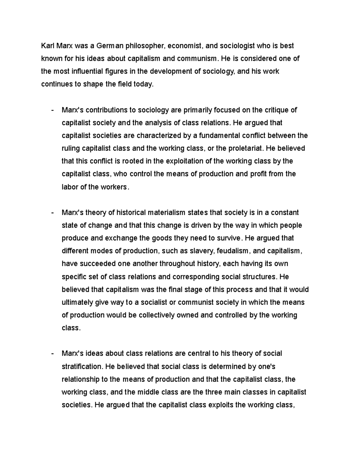 Karl Marx's Sociological Contributions Notes - Karl Marx was a German ...