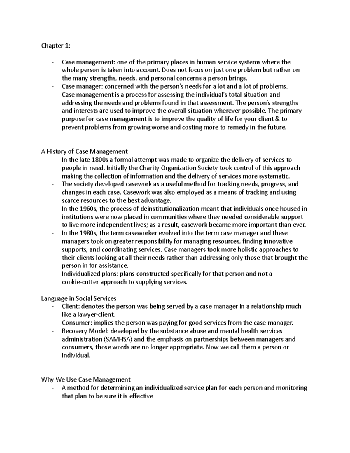 Rhs 400w Chapter 1 Notes - Chapter 1: Case management: one of the ...