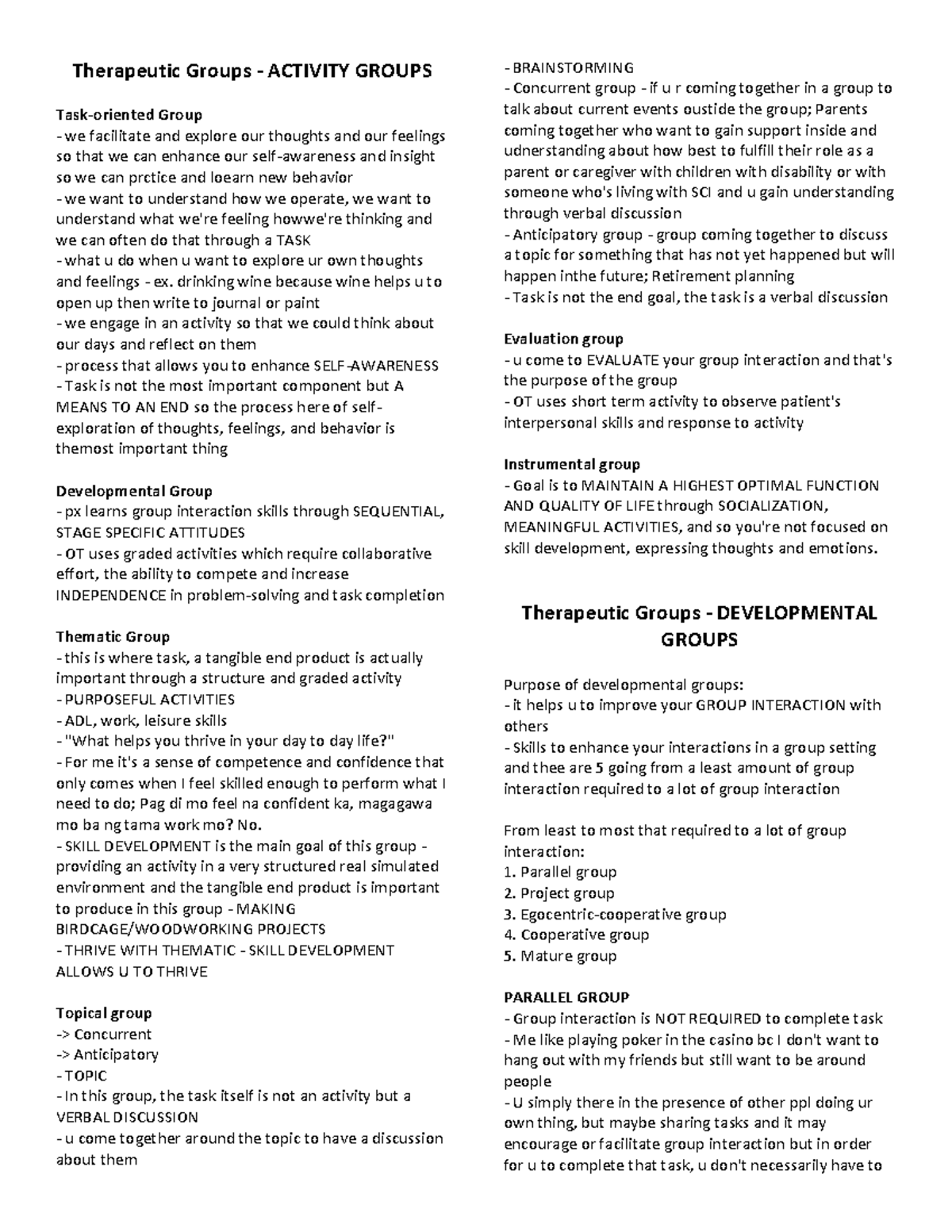 Development of Human Occupation - Therapeutic Groups - ACTIVITY GROUPS ...