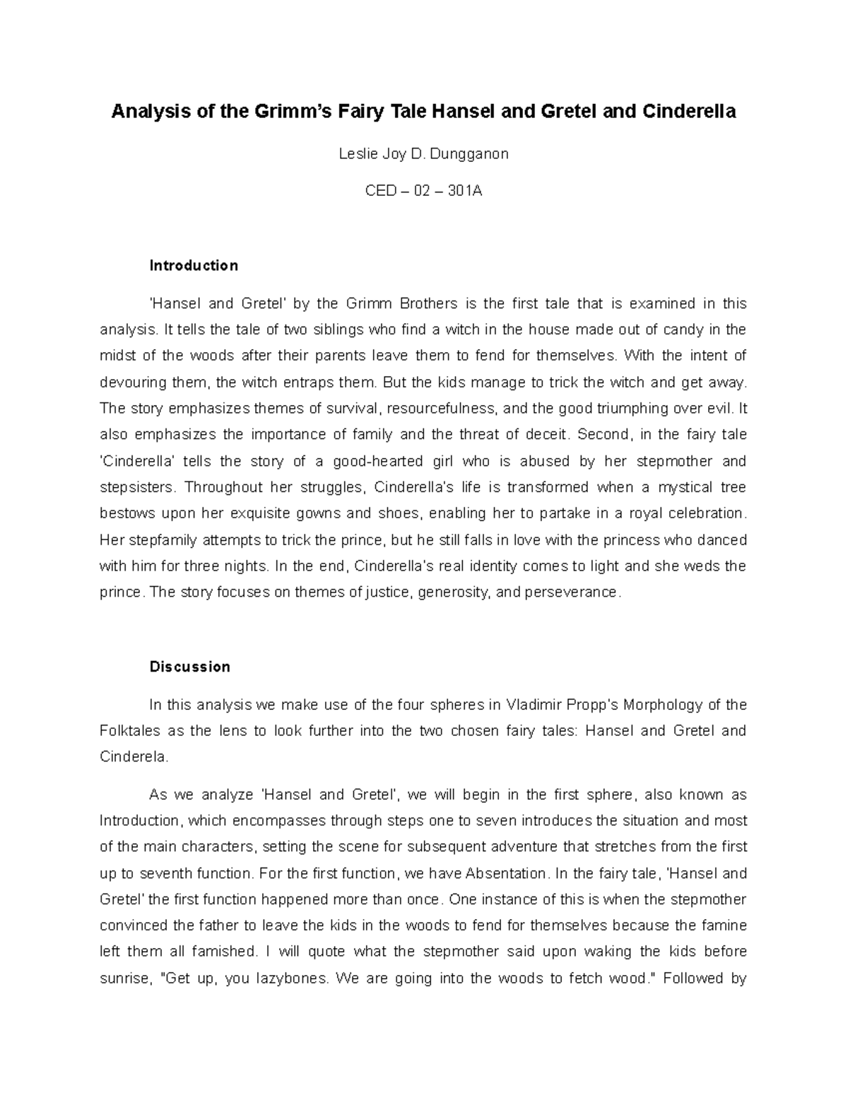 Analysis of Grimms Fairy Tales Using Propps Morphology - Analysis of ...
