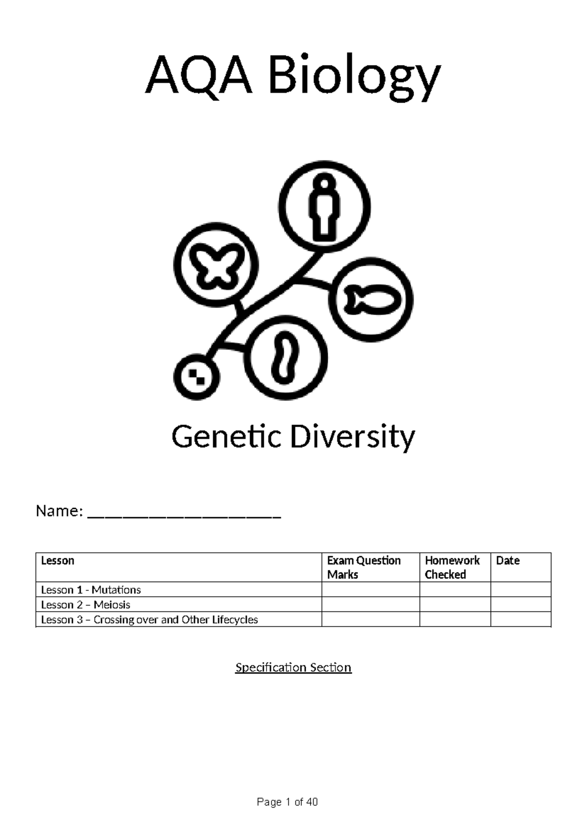 Genetic Variation Notes and Questions - AQA Biology Genetic Diversity ...