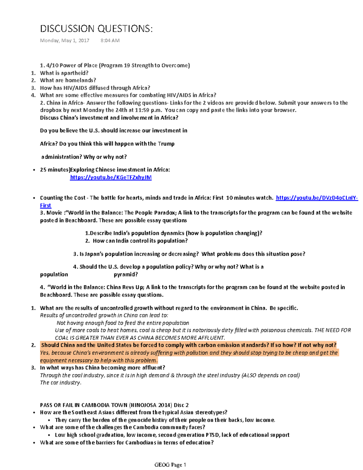 GEOG 100 Discussion Questions - Warning: TT: undefined function: 32 Warning: TT: undefined ...