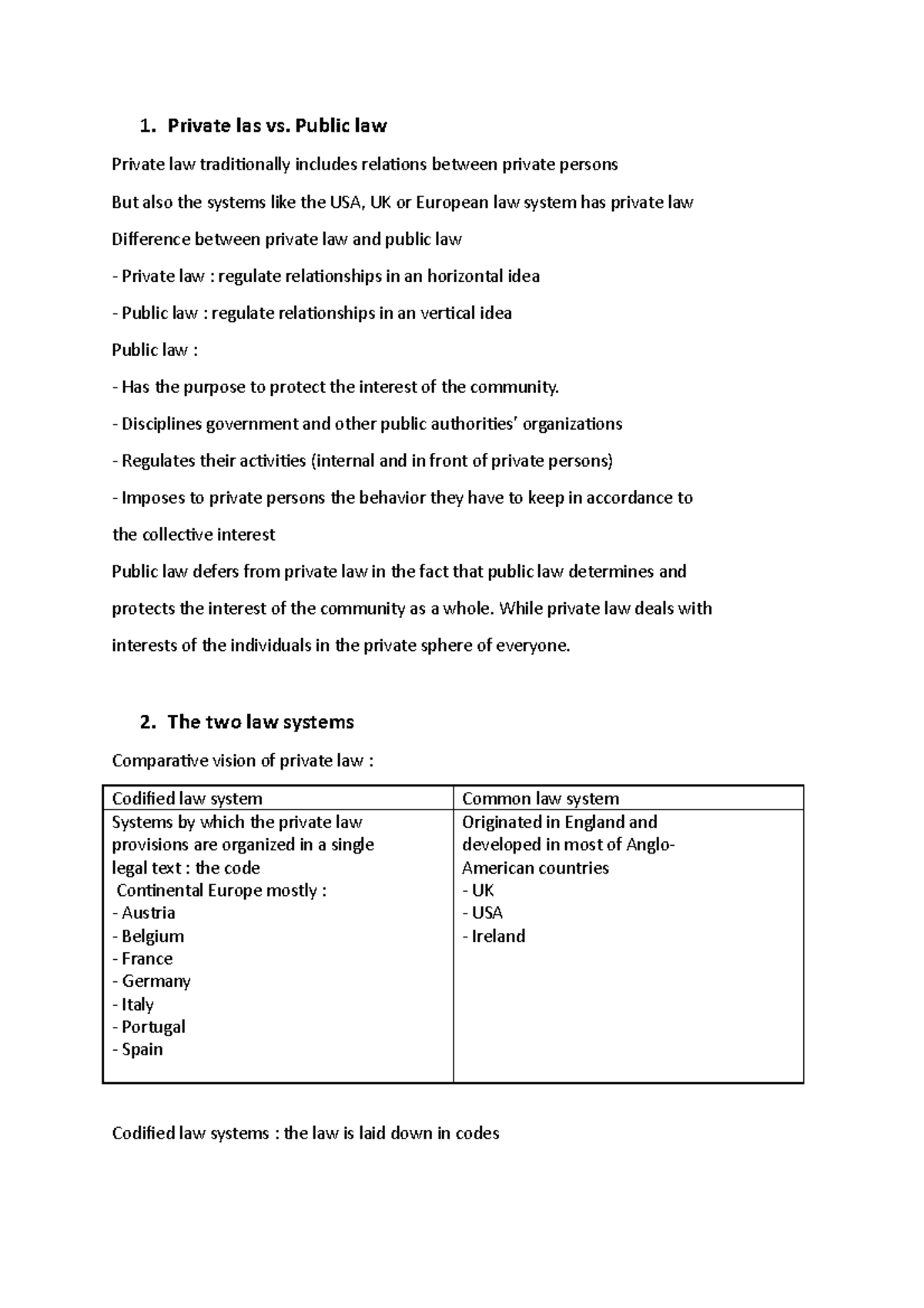 Priciples of law - 1. Private las vs. Public law Private law ...