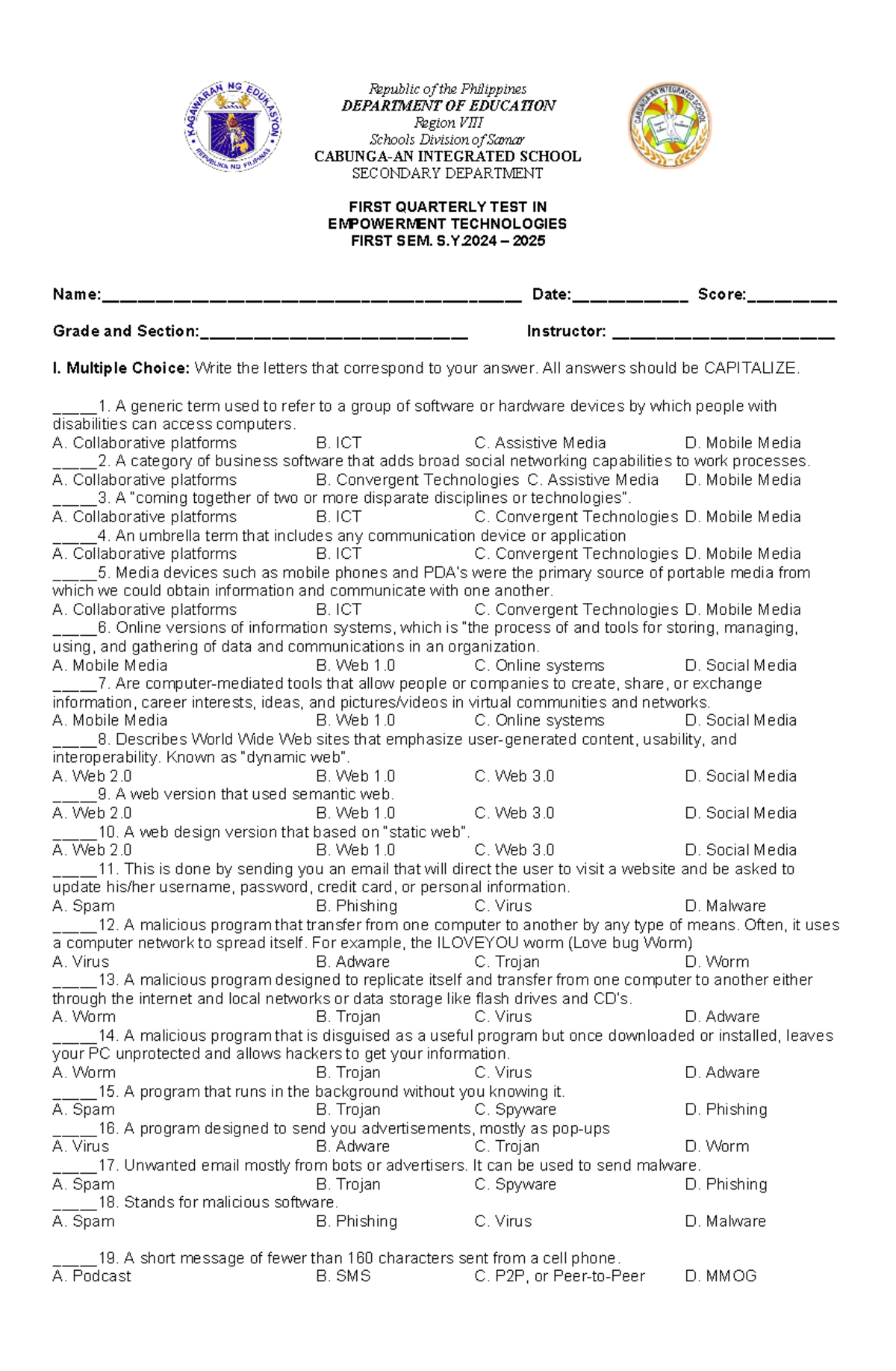 397418258 Midterm Examination IN Empowerment Technologies - Republic of ...