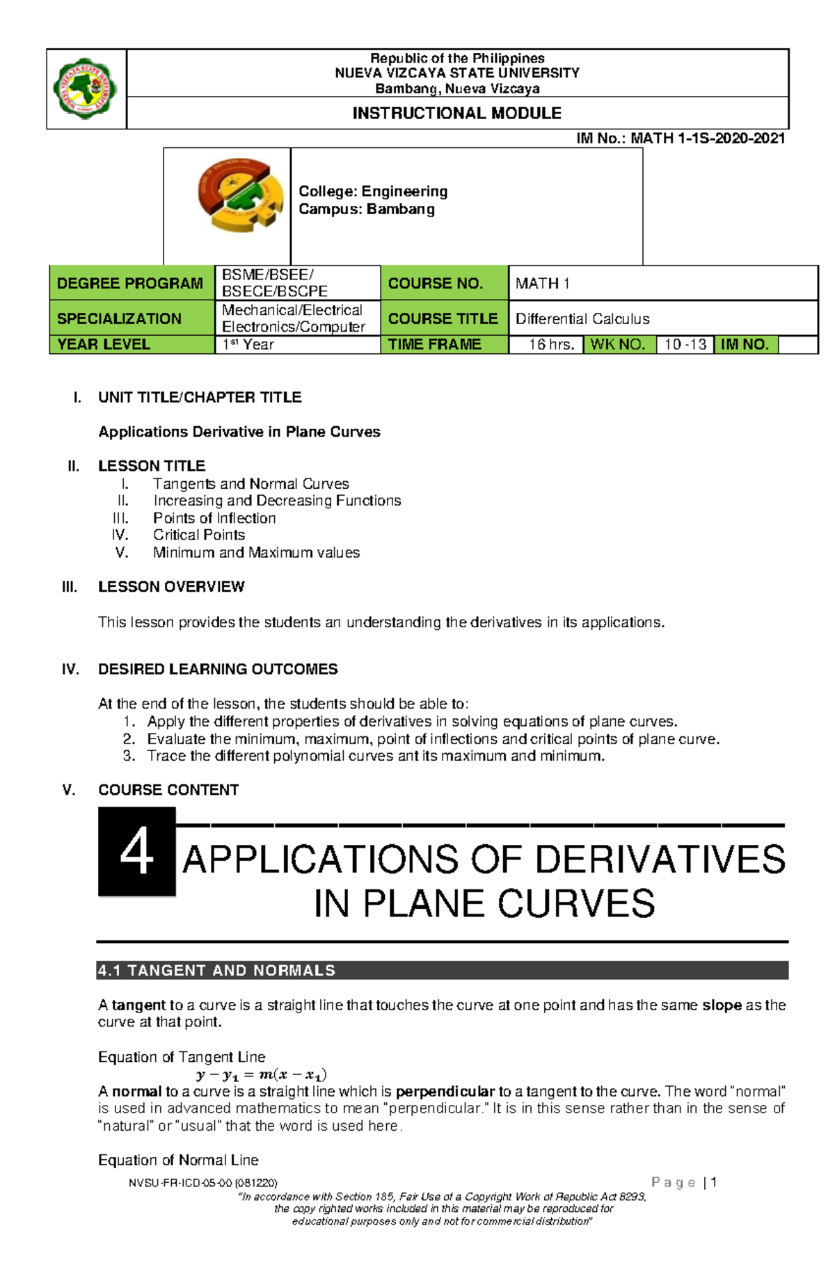 Calculus-Module- 4 - NUEVA VIZCAYA STATE UNIVERSITY Bambang, Nueva ...