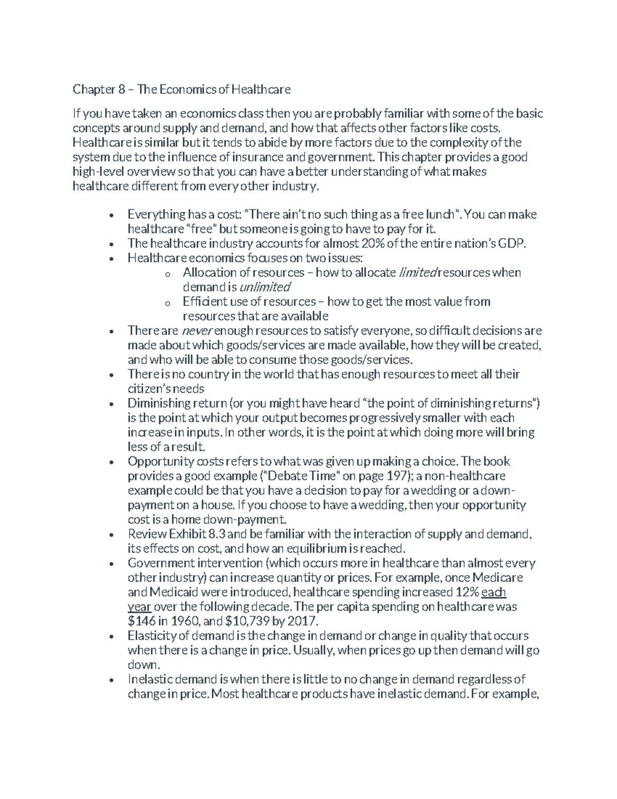 Chapter 8 - Chapter 8 – The Economics of Healthcare If you have taken ...