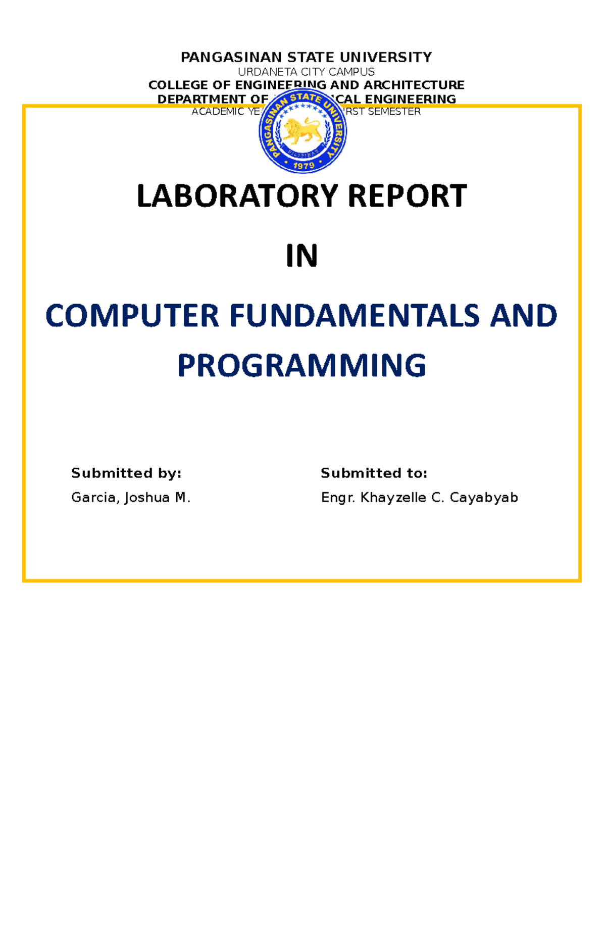 Laboratory- Report-02 Garcia - Computer Fundamentals and Programming - PangSU - Studocu