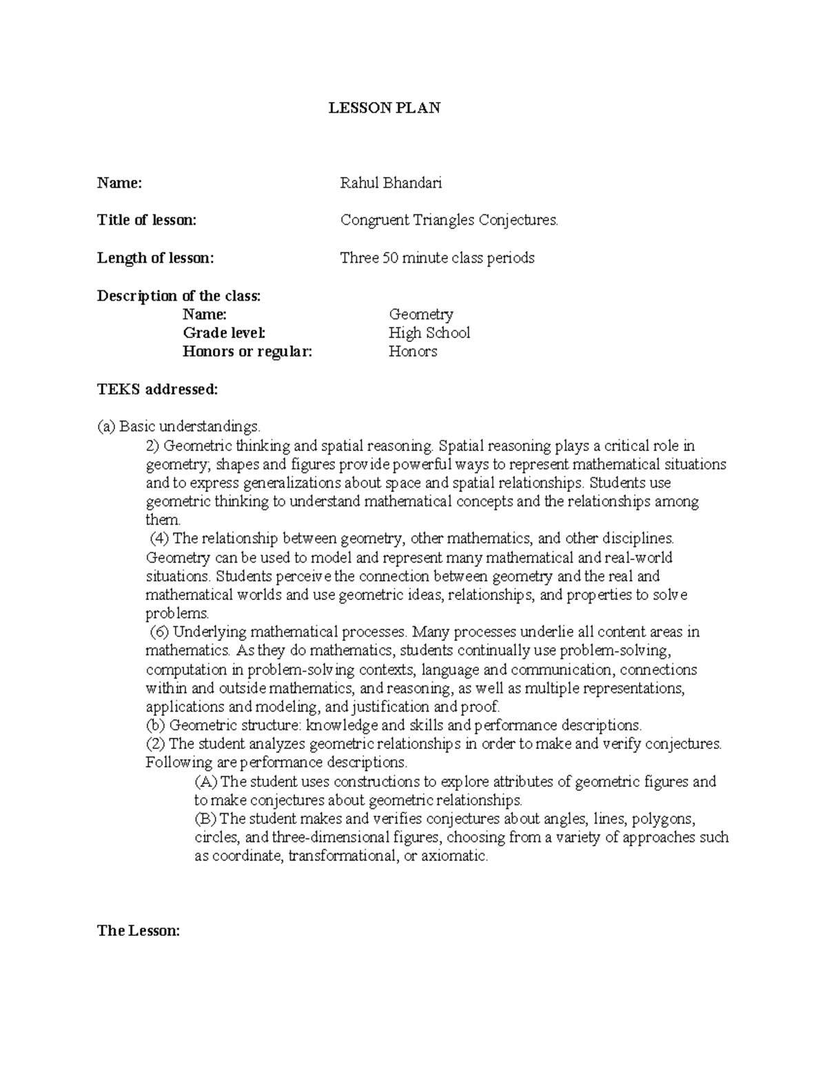 Lesson PLAN 2 - LESSON PLAN Name: Rahul Bhandari Title of lesson ...