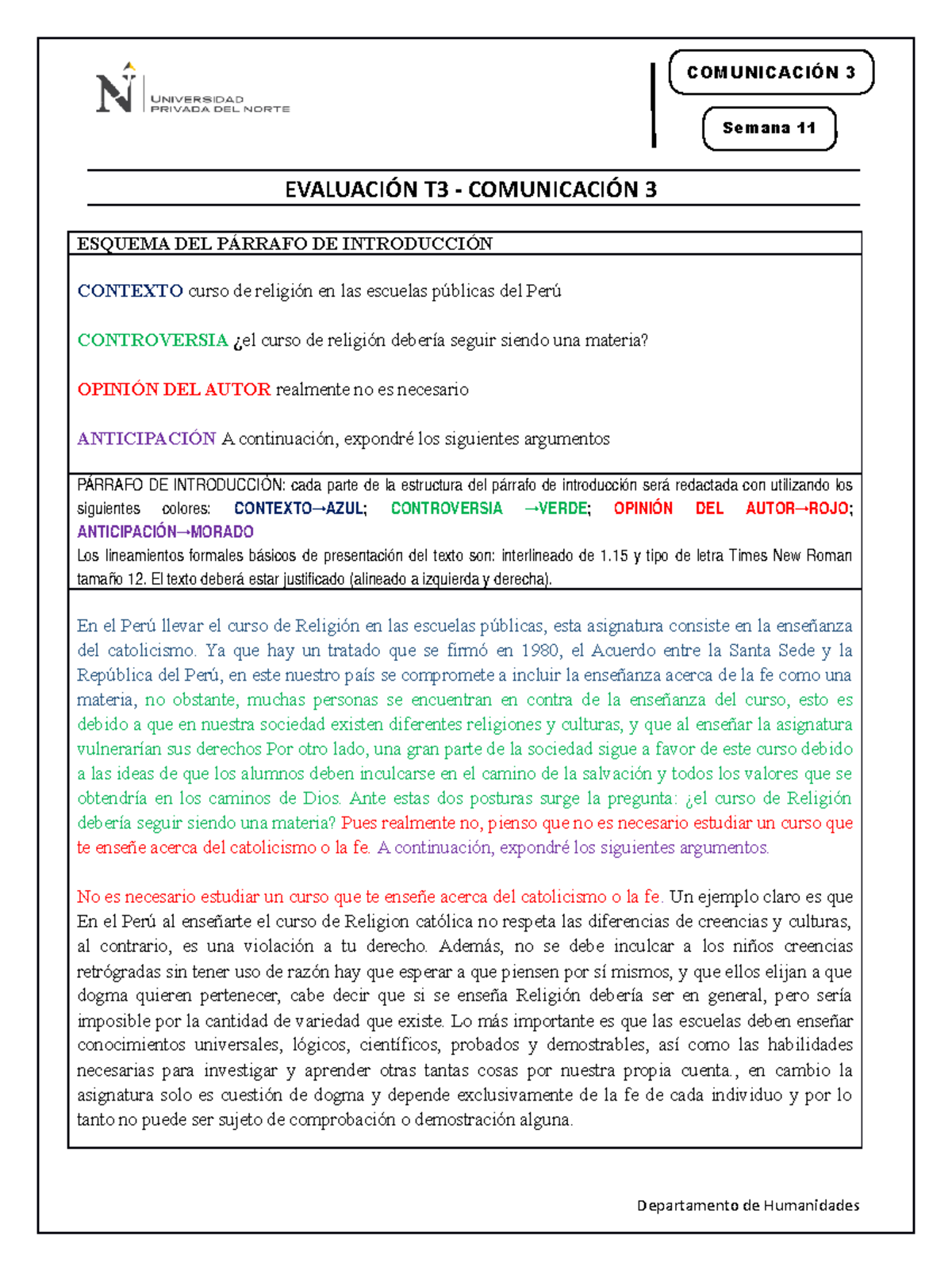 examen T4 COMUNICACION - EVALUACIÓN T3 - COMUNICACIÓN 3 ESQUEMA DEL PÁRRAFO DE INTRODUCCIÓN ...