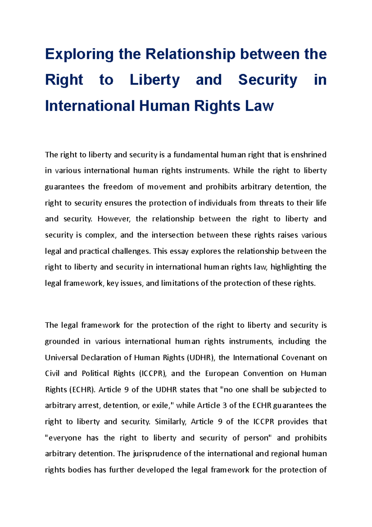 Exploring the Relationship between the Right to Liberty and Security in ...