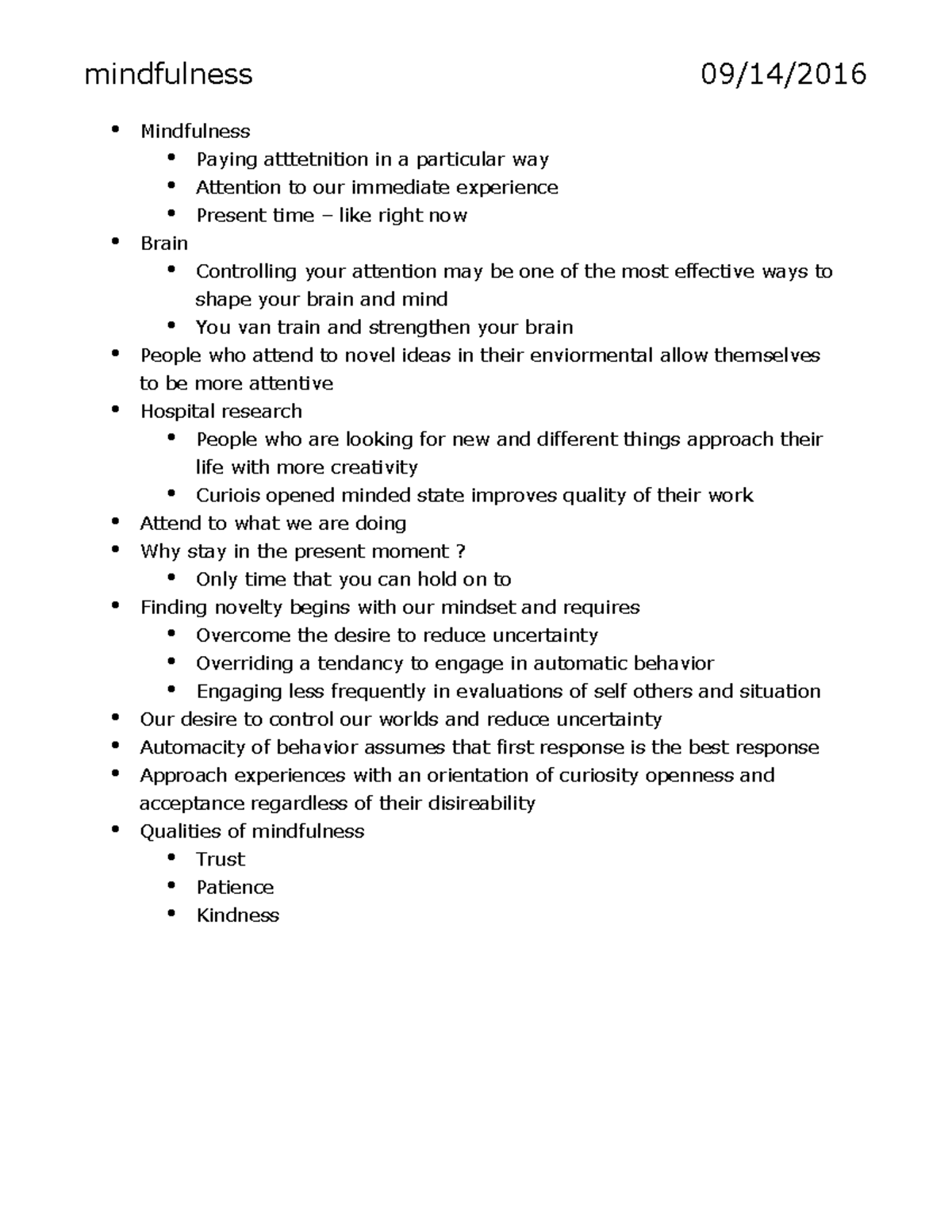 Midefulness - notes - mindfulness 09/14/2016 Mindfulness Paying ...