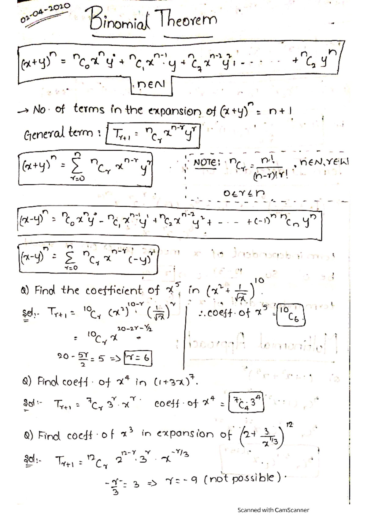 Binomial Theorem - helps to solve problems - Binomial Theorem DEN 1 No ...