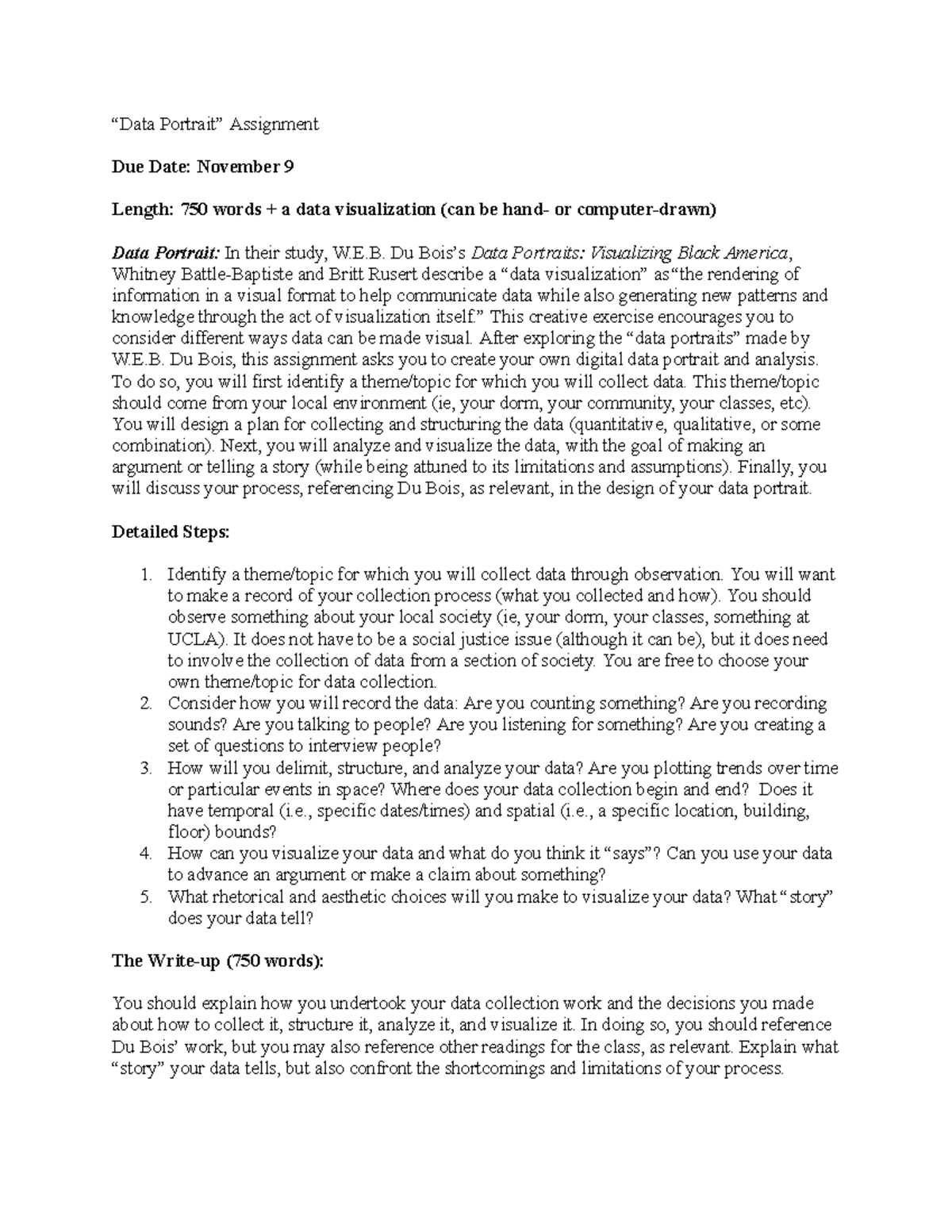 Data Portrait Assignment Rubric - “Data Portrait” Assignment Due Date ...