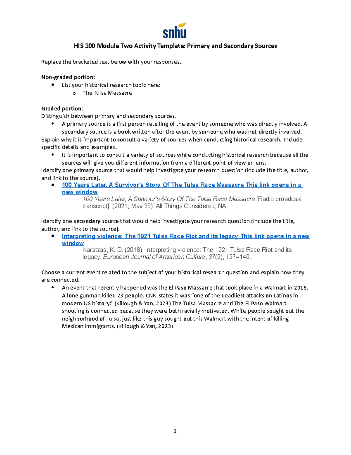 HIS 100 Module Two Activity Sources Updated copy - HIS 100 Module Two ...