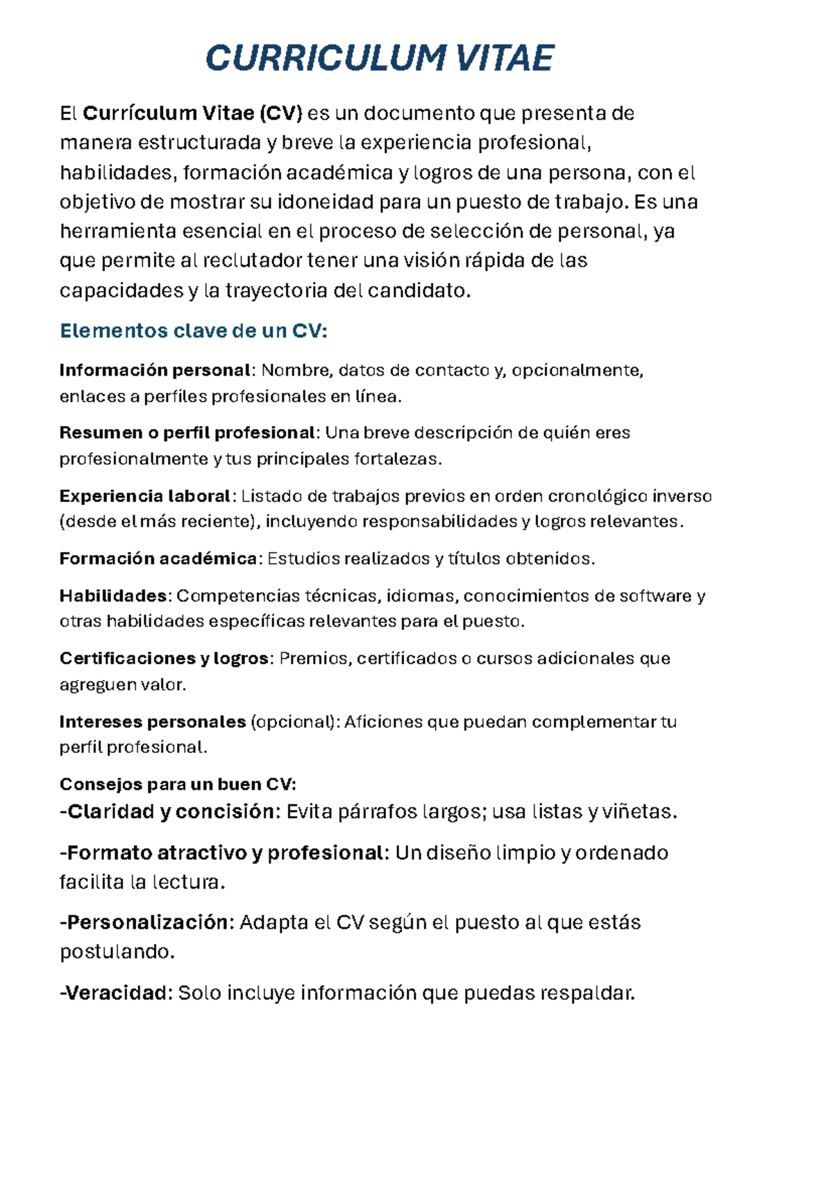 El Currículum Vitae - lklkl - El Currículum Vitae (CV) es un documento ...