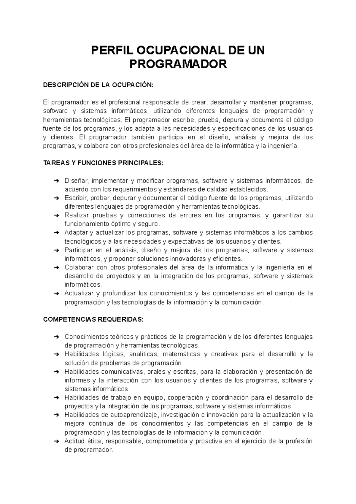 Perfil ocupacional de un programador - PERFIL OCUPACIONAL DE UN ...