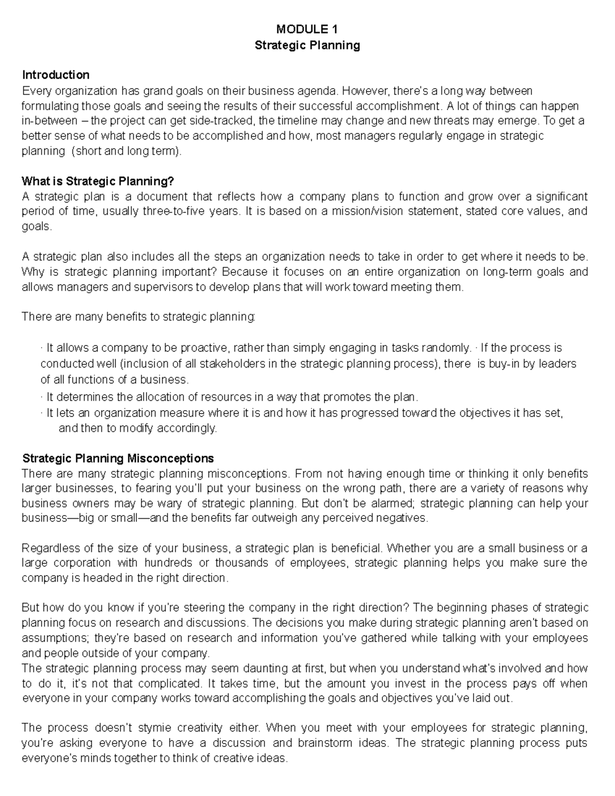 SBA Module 1 Strategic Planning - MODULE 1 Strategic Planning ...