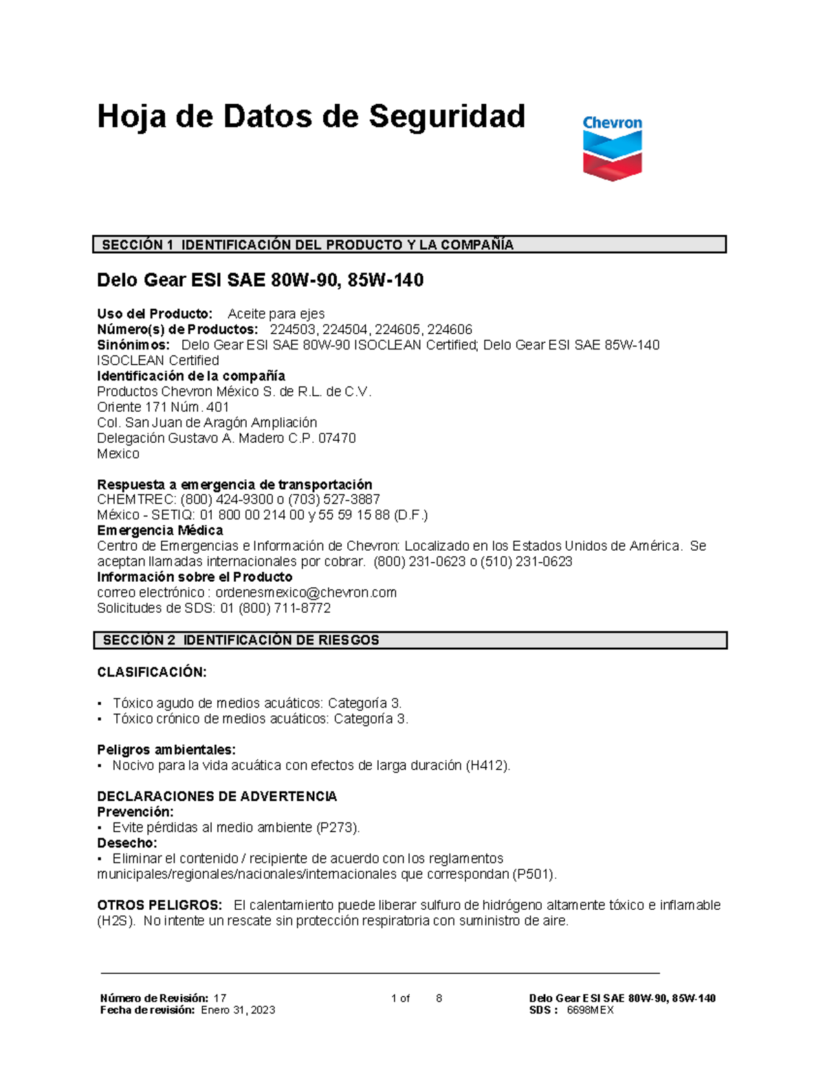 Chevron 85W-140 , 80W-90 HOJA MSD - - Studocu