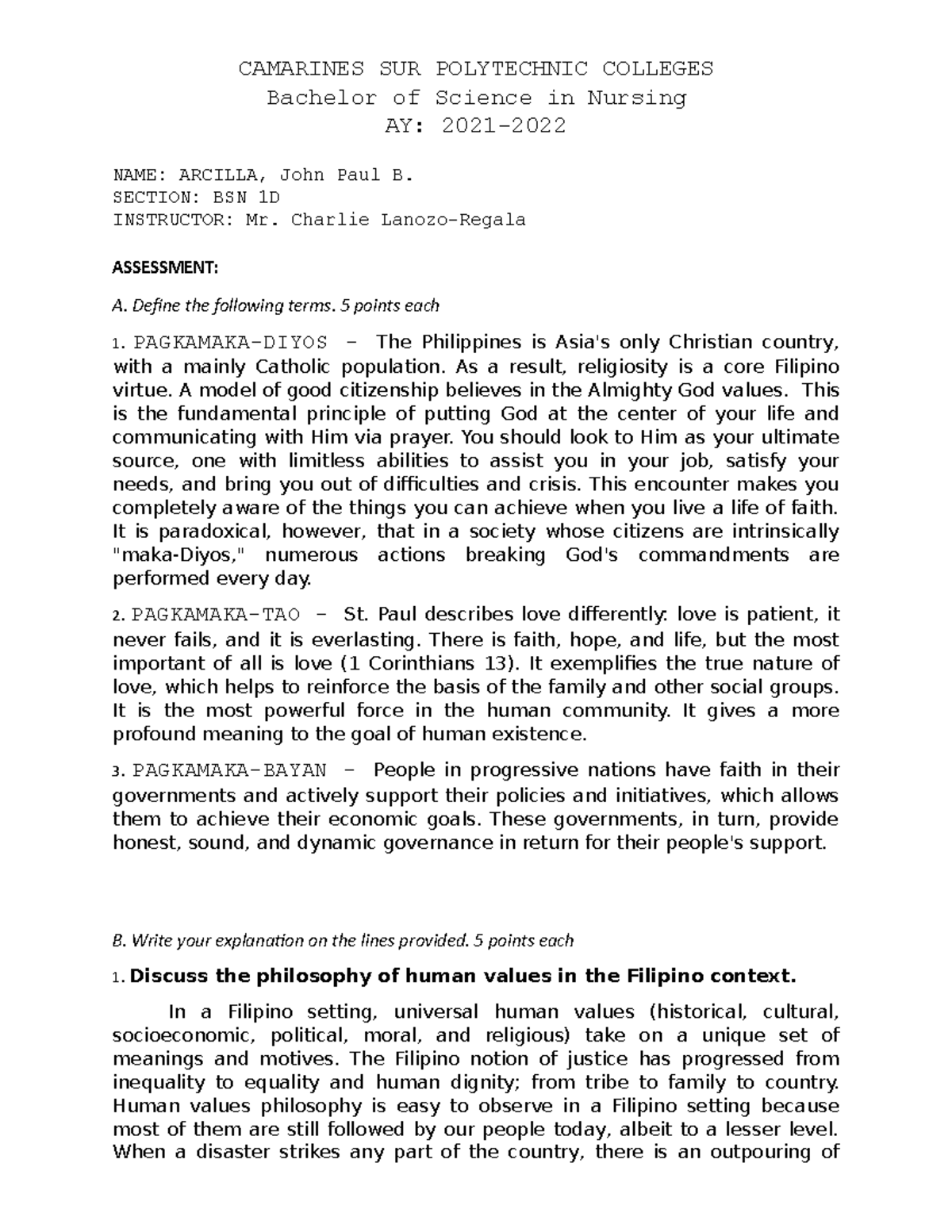 LTS Written Activity 4 - Essay - CAMARINES SUR POLYTECHNIC COLLEGES ...