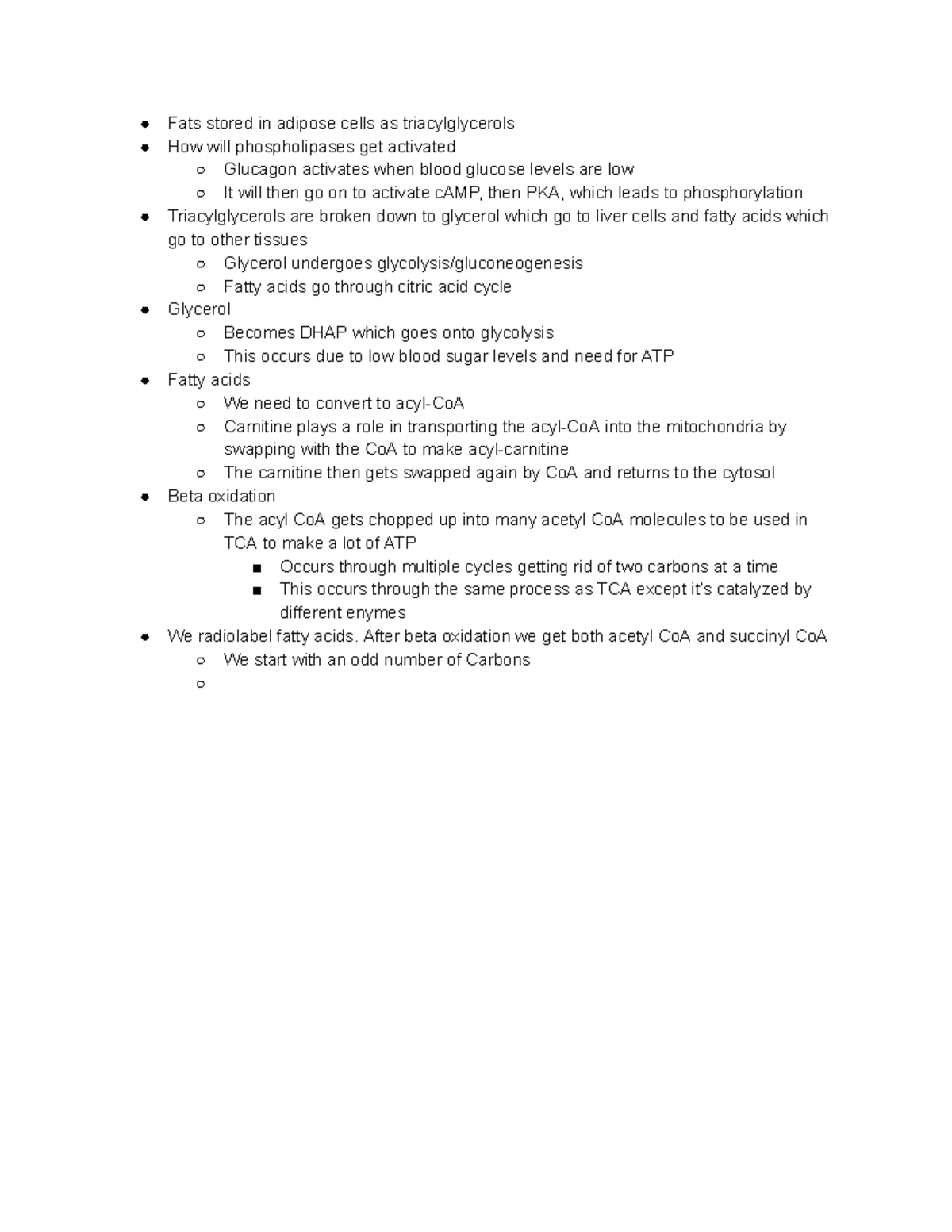 Lipids - Lipid lecture notes - Fats stored in adipose cells as ...