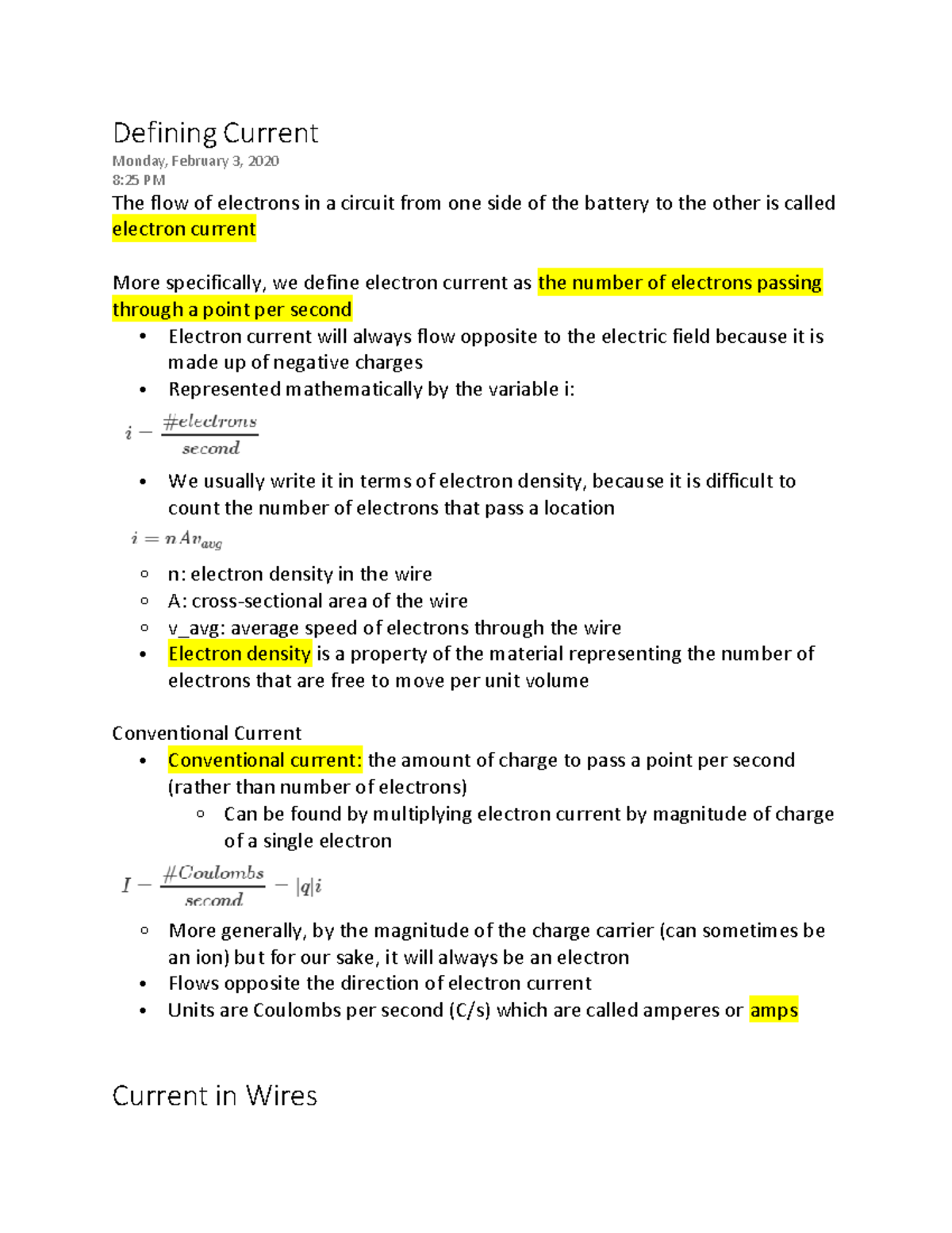 Current and Resistors Pt 1 - Defining Current Monday, February 3, 2020 ...