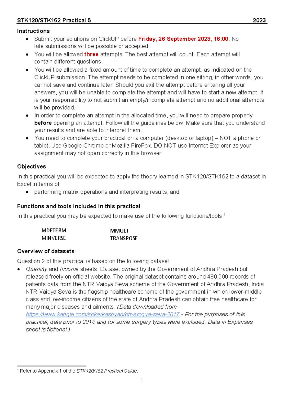 STK120 162 - Practical 5 - 2023 - STK120/STK162 Practical 5 2023 1 Instructions - Submit your ...