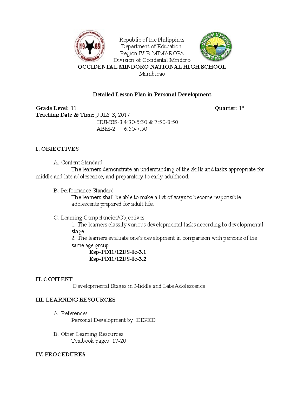 358108377 Dlp Personal Development - Republic of the Philippines ...