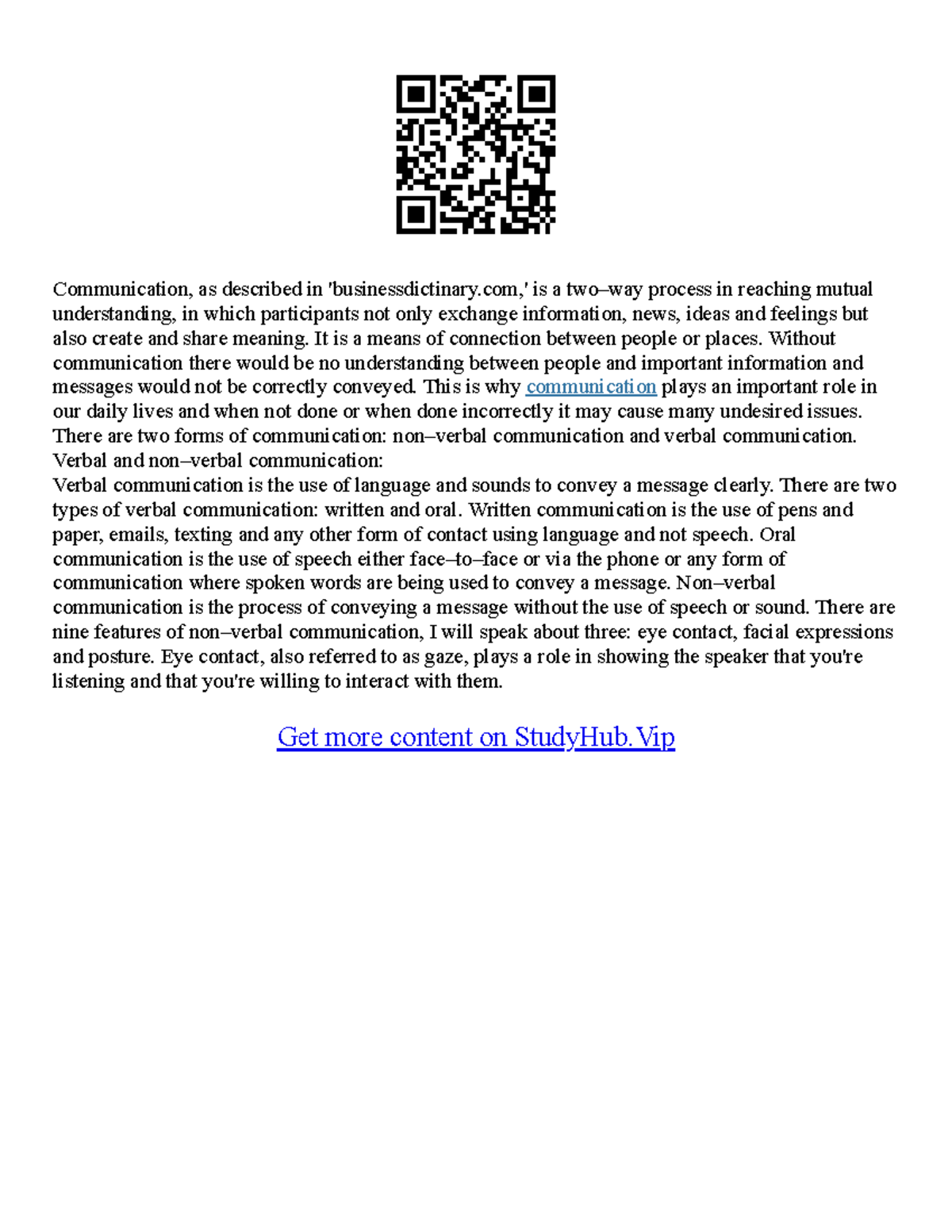 Verbal Communication Essay - Communication, as described in ...