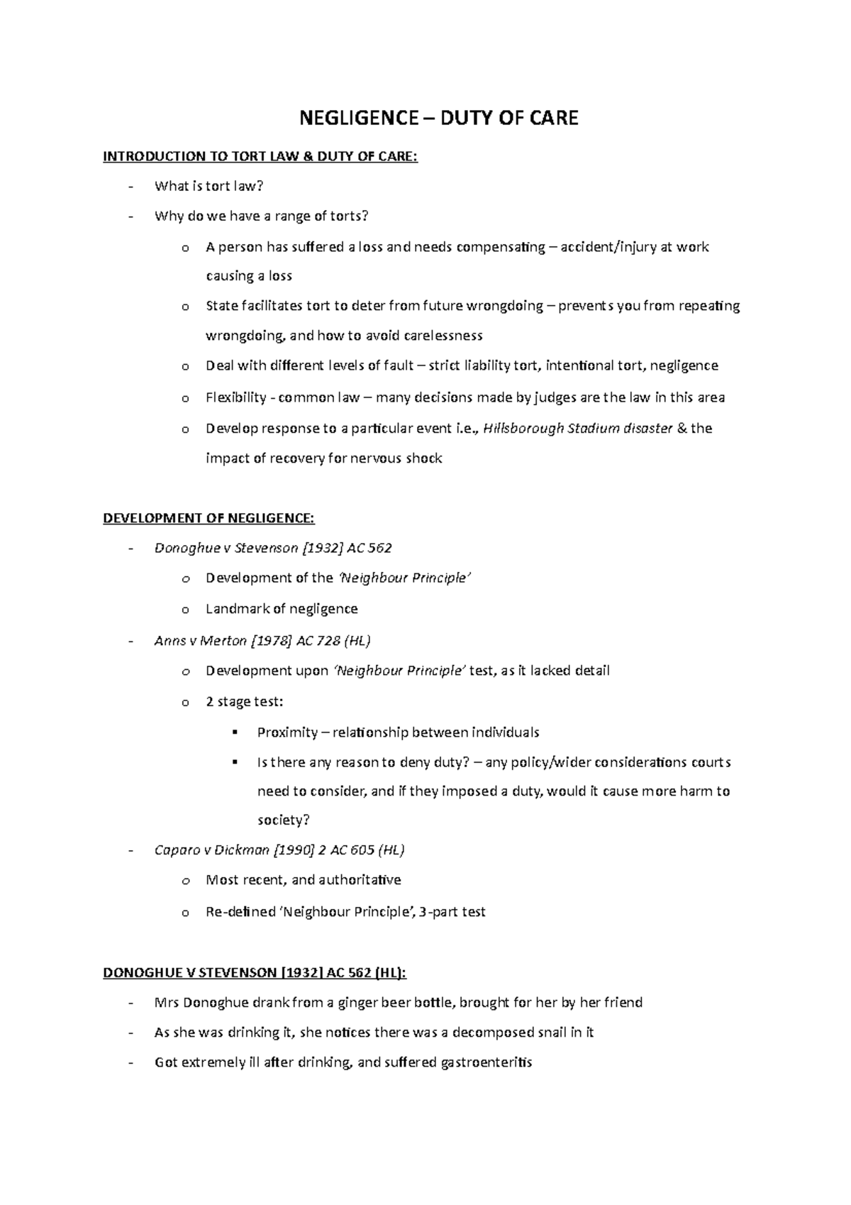 7. Negligence - DUTY OF CARE - NEGLIGENCE – DUTY OF CARE INTRODUCTION ...