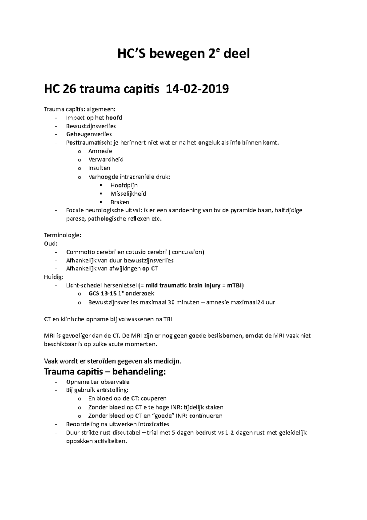 HC’S bewegen 2e deel - HC’S bewegen 2 e deel HC 26 trauma capitis 14-02 ...