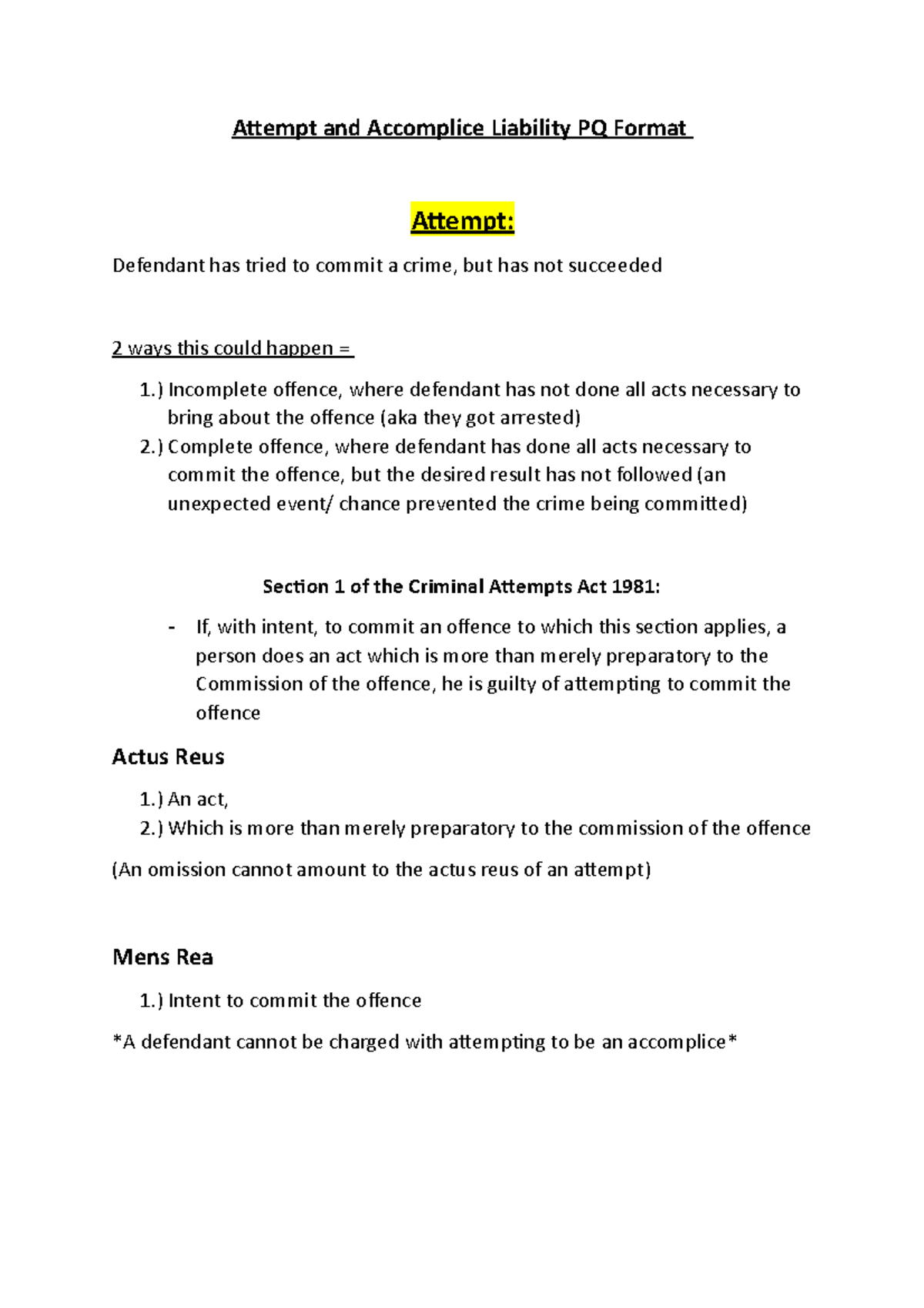 Attempt and Accomplice Liability PQ Format - Attempt and Accomplice ...