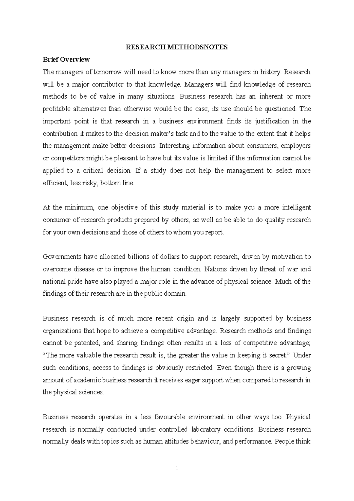 KNEC Research Methods - lecture notes - RESEARCH METHODSNOTES Brief ...