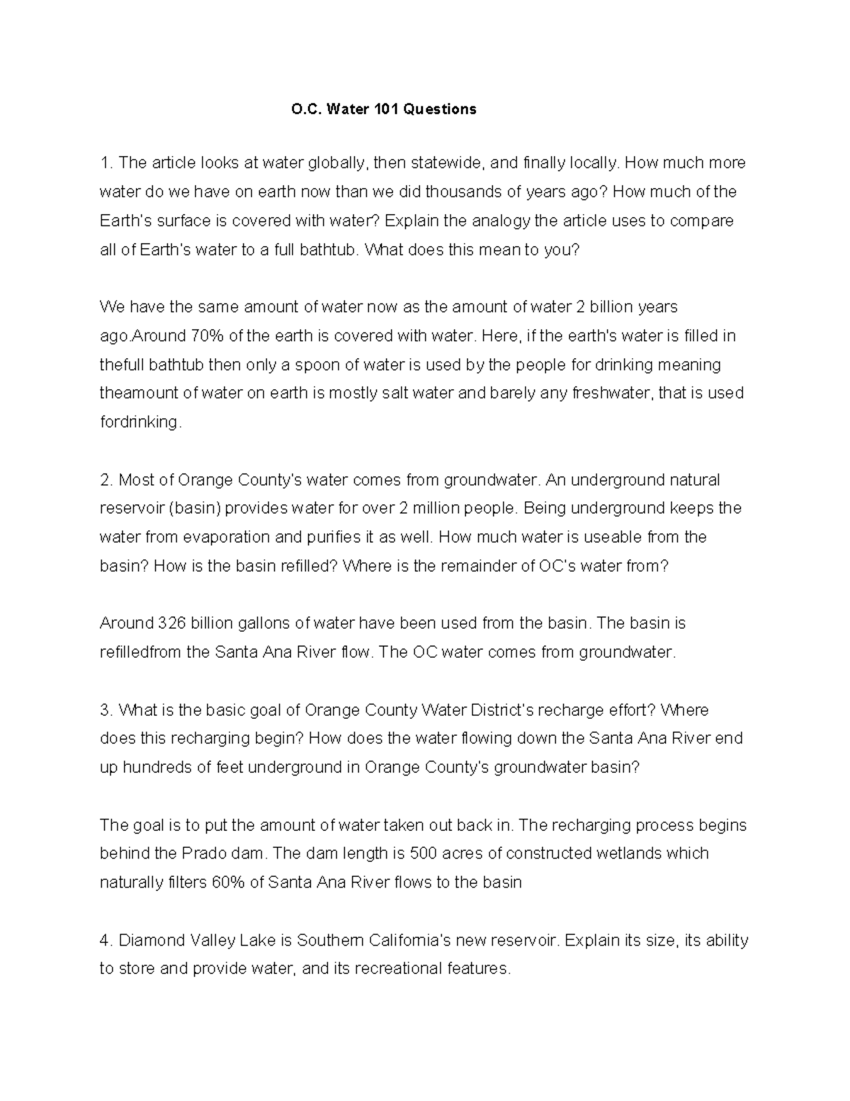 Assignment #6 - GEOG 102LF - O. Water 101 Questions 1. The article ...