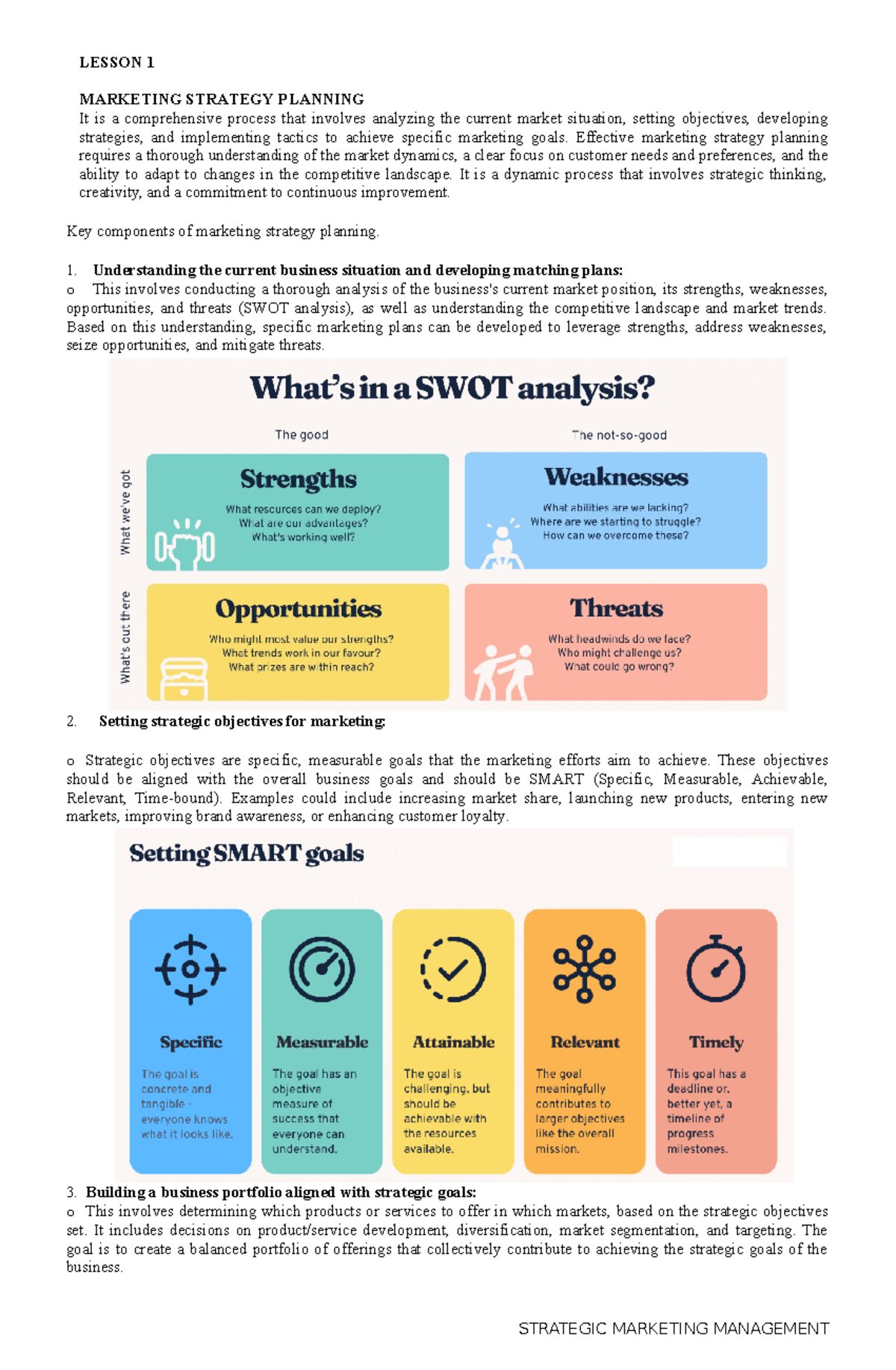 SMM - LESSON 1 MARKETING STRATEGY PLANNING It is a comprehensive ...