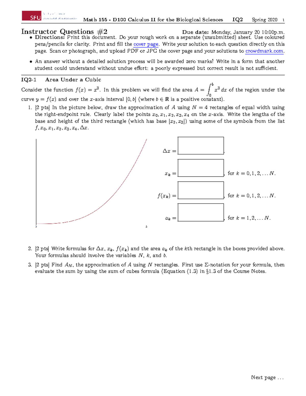 Instructor Question 2 - Math 155 - D100 Calculus II for the Biological ...