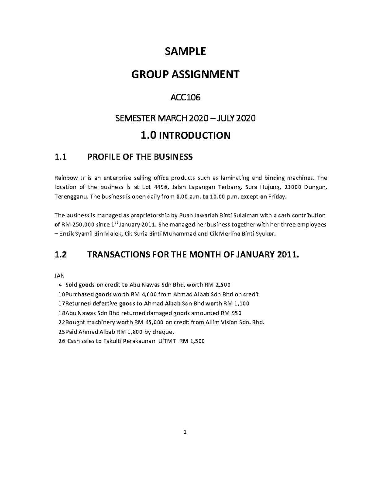 Sample Assignment ACC106 March 2020 - July 2020 - SAMPLE GROUP ASSIGNMENT ACC1 06 SEMESTER MARCH ...